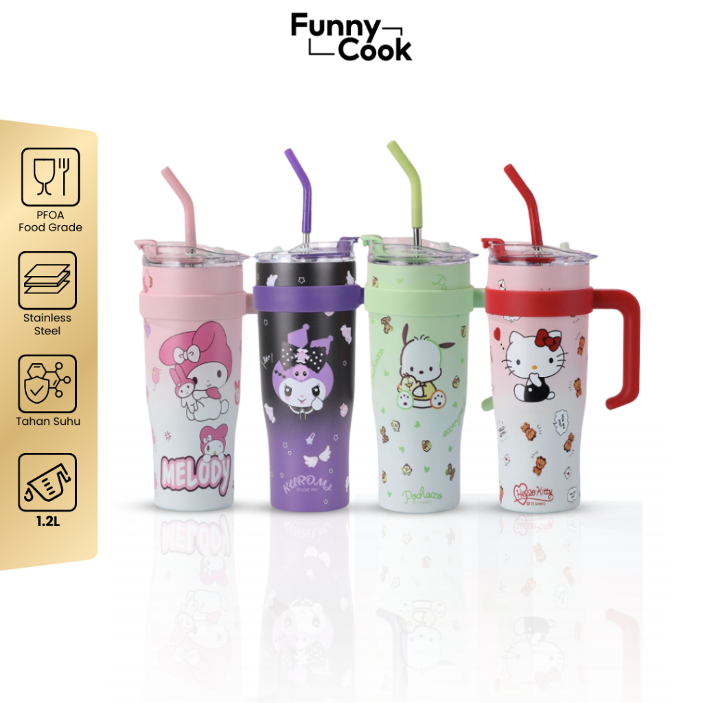 Jual FUNNYCOOK Tumbler Stainless Steel Sanrio Jumbo Panas Dingin 1200ml dengan Gagang dan ...