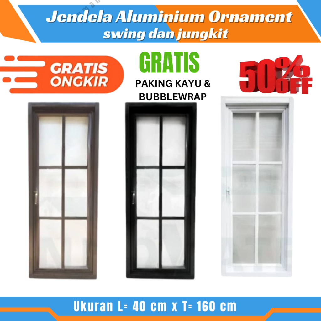 Jual Jendela Aluminium Ornament Ukuran 160 x 40 cm Satu Set Siap Pasang ...