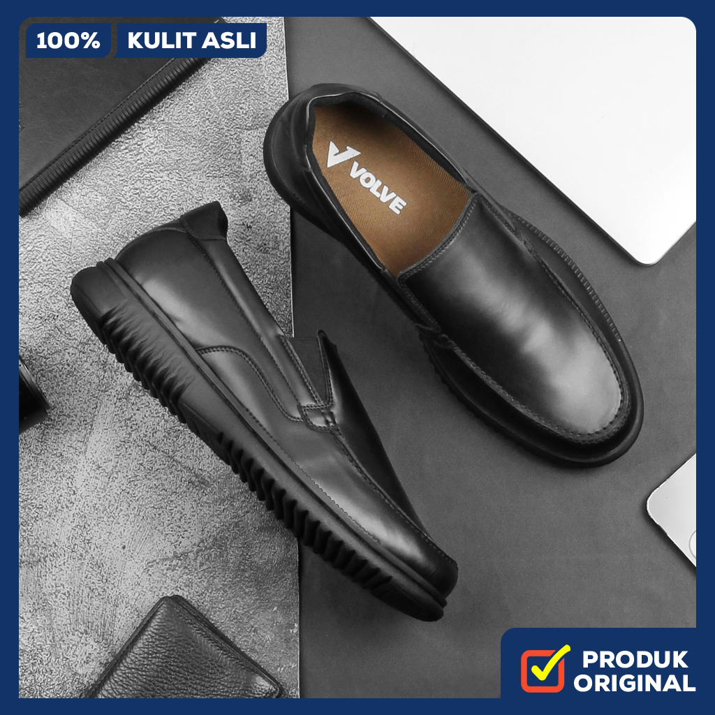 Jual POLAR BLACK ORIGINAL x VOLVE PROJECT Sepatu Kulit Sapi Asli Pria Loafers Hitam Polos Formal ...