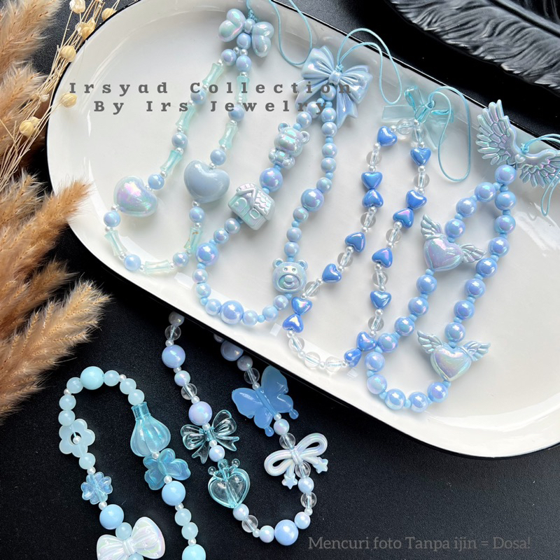 Jual Phone Strap Beads Biru Series/ Tali Lanyard Handphone Manik Biru ...