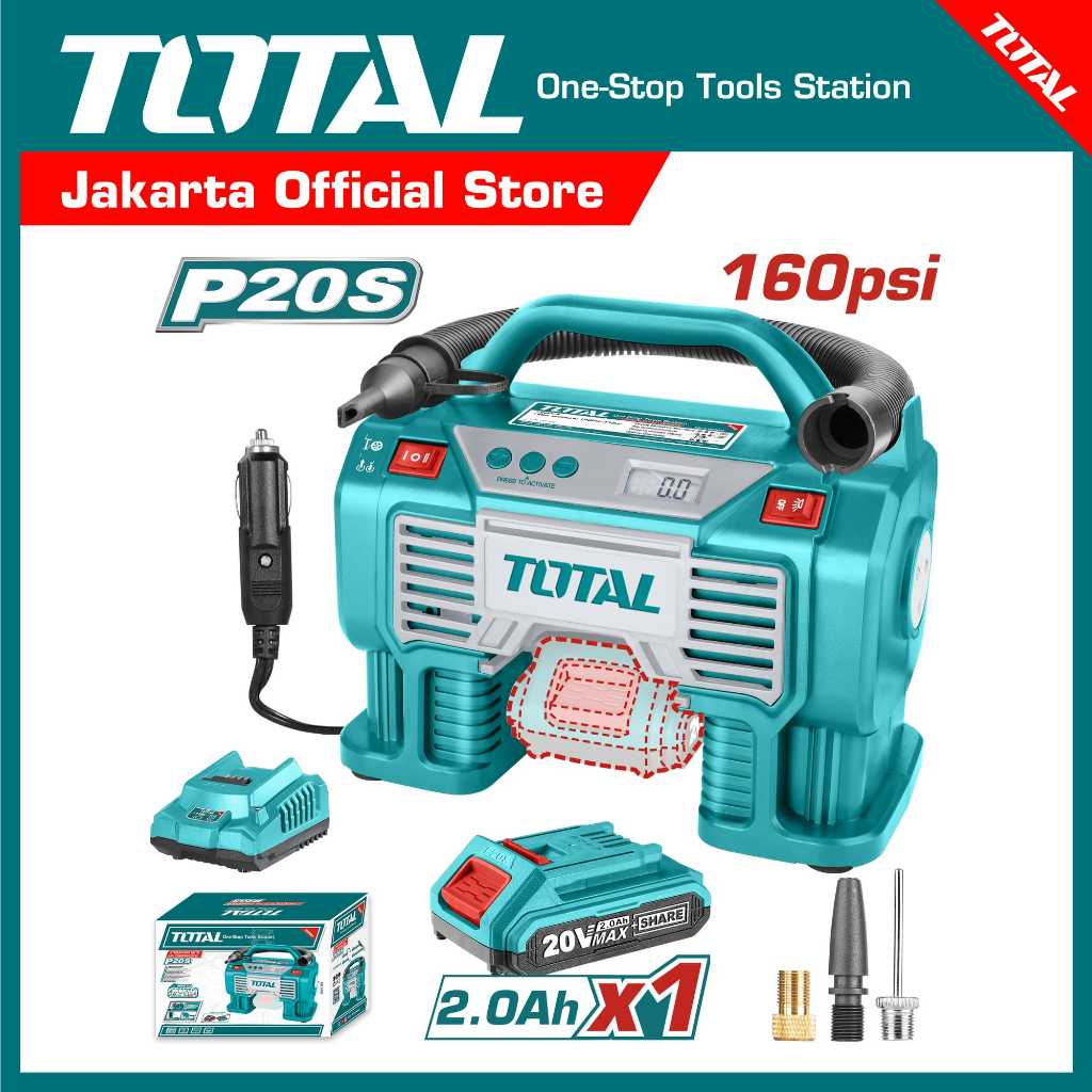 Jual TOTAL Cordless auto air compressor TACLI20021 - Kompressor Baterai ...