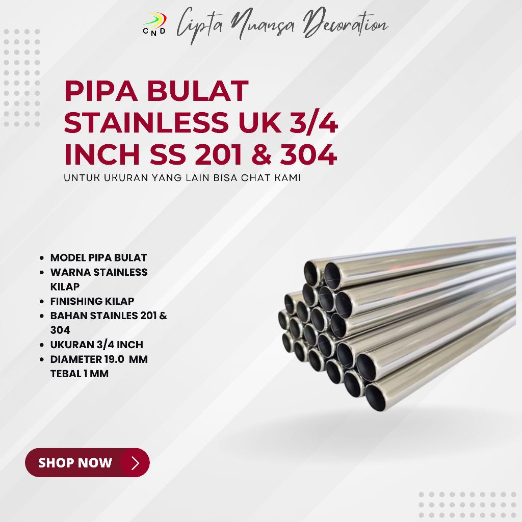Jual PIPA BULAT STAINLESS STELL 3/4" SS 201 & 304 | Shopee Indonesia