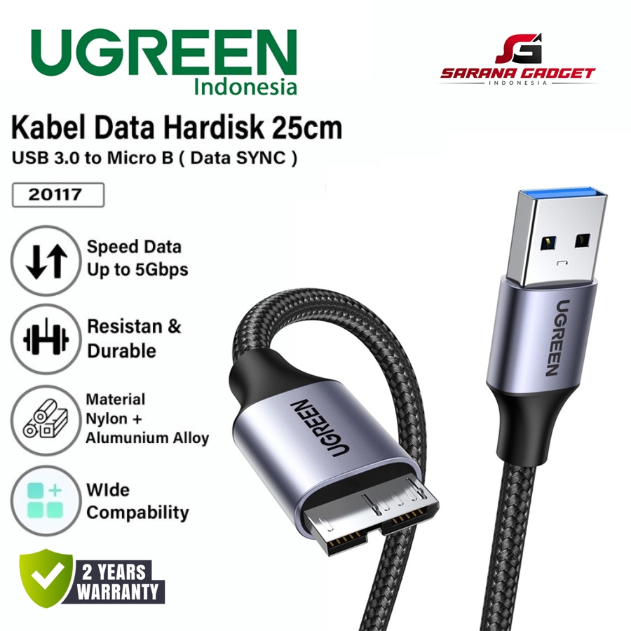 Jual UGREEN 20117 Kabel Data Hardisk USB A 3.0 to Micro B 25CM HDD ...