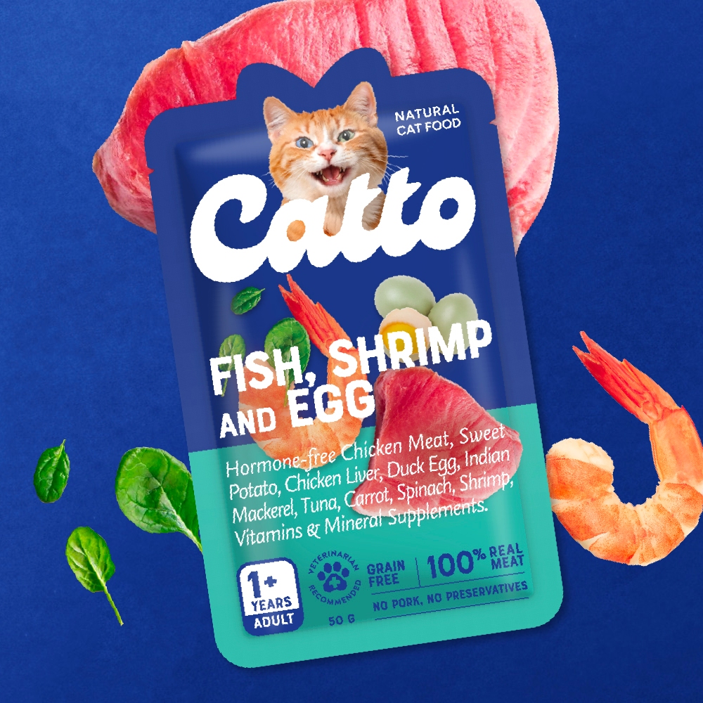 Jual Catto Makanan Kucing Dewasa - Fish, Shrimp and Egg 50gr | Natural ...