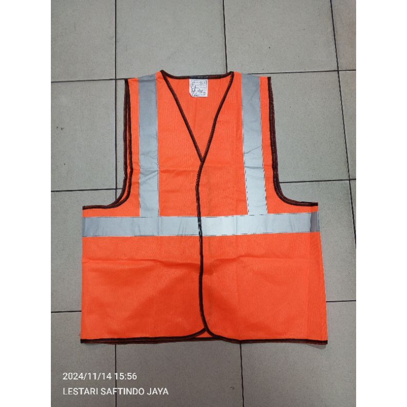 Jual ROMPI SAFETY BAHAN POLYESTER + SABLON WARNA ORANGE | Shopee Indonesia