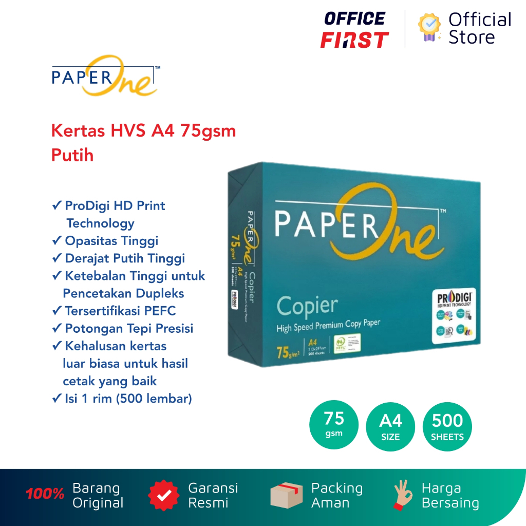 Jual PaperOne Kertas HVS A4 75gsm Putih 1 rim 500 lembar / Paper One 75 gsm Kertas Print ...
