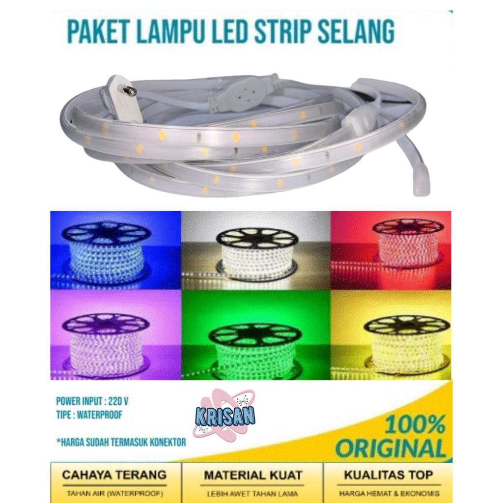 Jual LAMPU SELANG LED STRIP SMD 5050 220V PAKET 5M, 10M , 15M , 20M ...