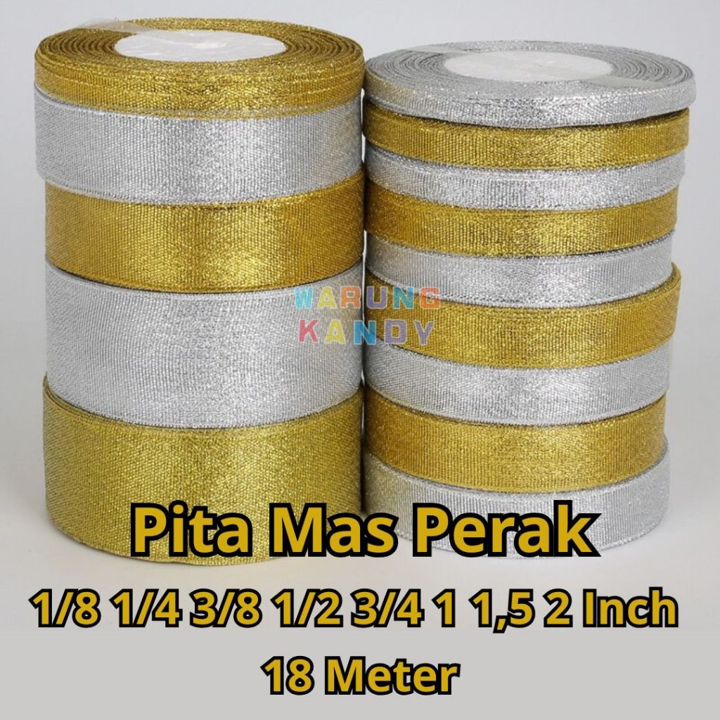 Jual Pita Mas Perak 1/8 1/4 3/8 1/2 3/4 1 1,5 2 Inch Cm 18Meter ...