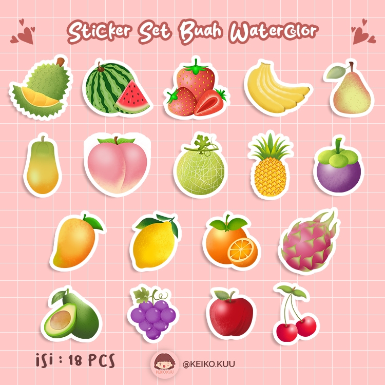 Jual 18 PCS STIKER BUAH WATERCOLOR | STIKER WATERPROOF | Shopee Indonesia