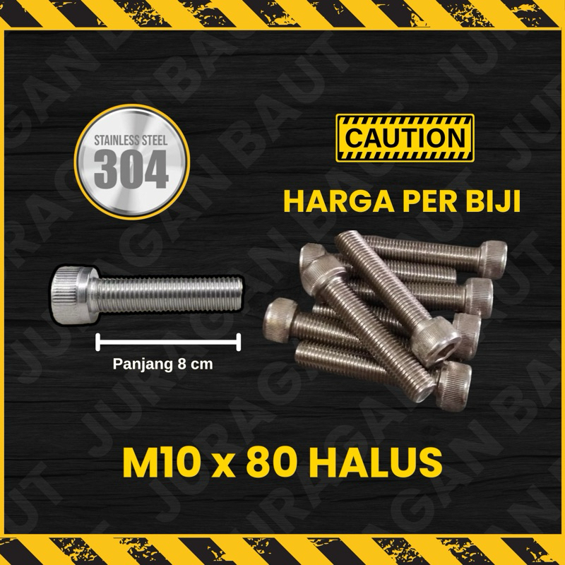 Jual BAUT L STAINLESS M10 X 80 M10x80 PITCH 1.25 DRAT HALUS SETARA BAUT KUNCI 14 PANJANG 80 MM 8 ...