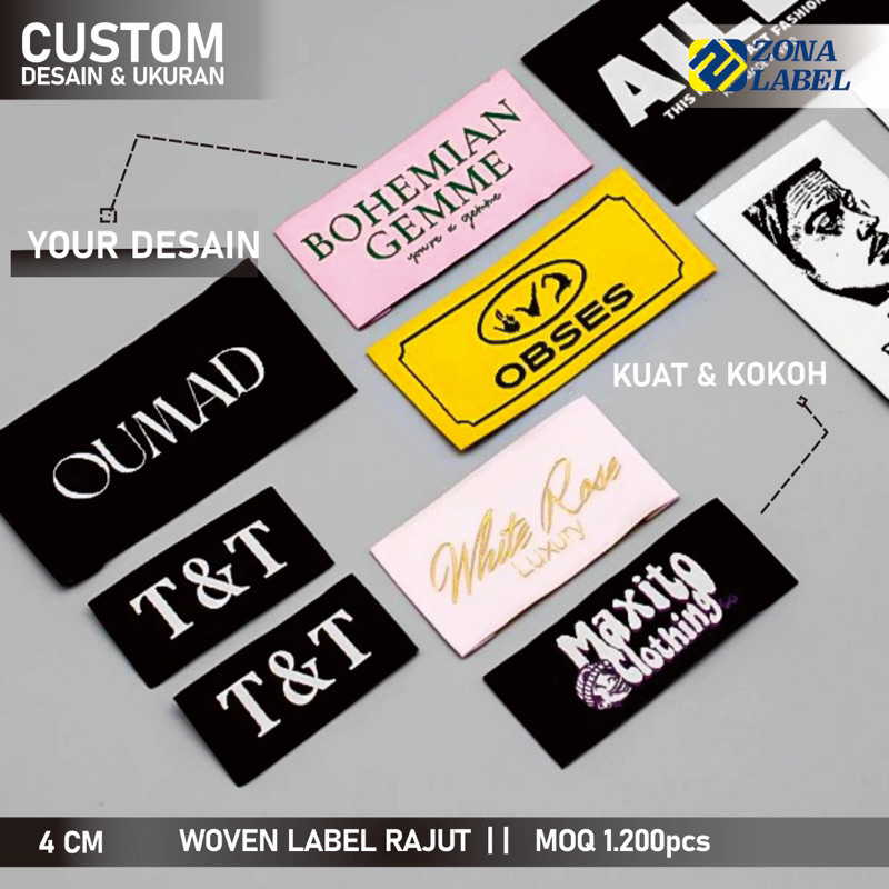 Jual Label Merek Untuk Pakaian | Woven Label Rajut | Label Kain Woven ...