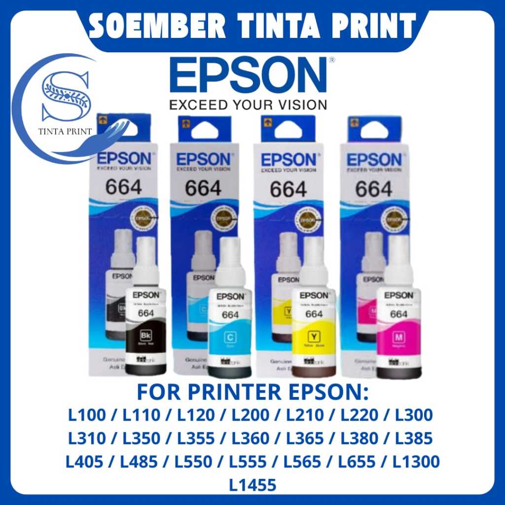 Jual TINTA EPSON 664 ORIGINAL FOR PRINTER L100 L110 L120 L200 L210 L220 L360 L300 L310 L350 L355 ...