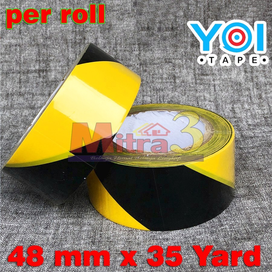 Jual Lakban Floor Marking Hitam Kuning 48mm x 35Y YOI Tape / Isolasi Police Line Garis Polisi ...