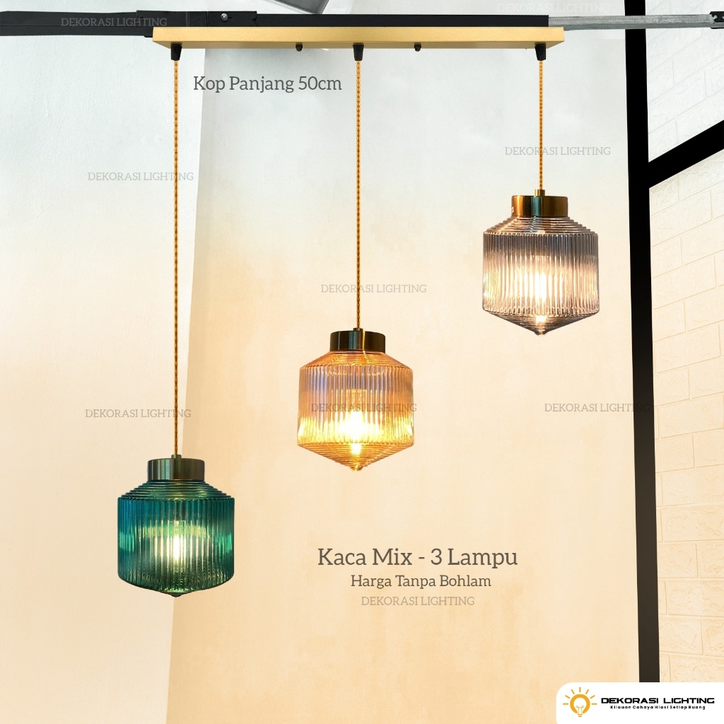 Jual Lampu gantung hias kaca motif 3Lampu 5Lampu Kop panjang 50cm 80cm meja makan meja island ...