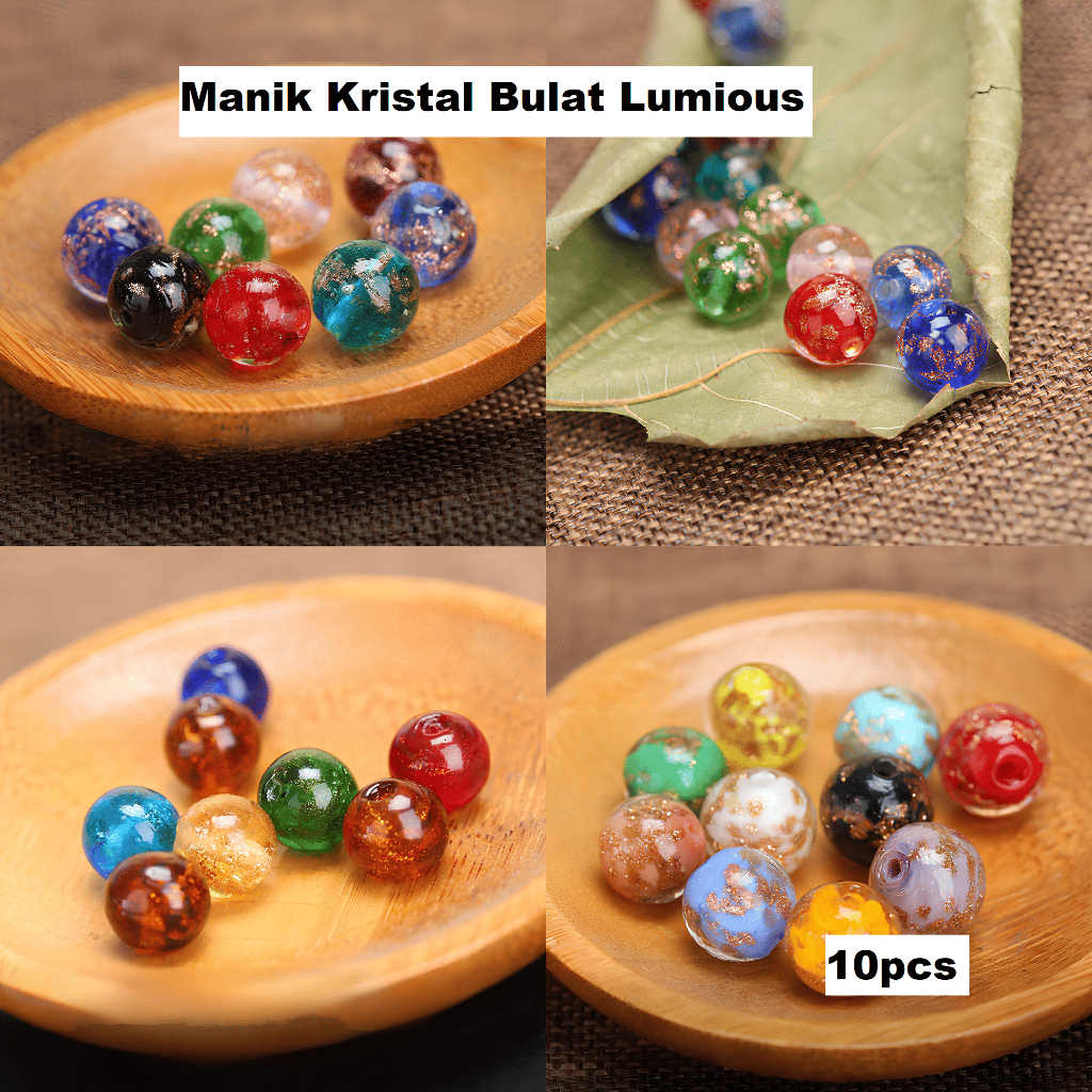 Jual Manik-Manik Kristal Luminous Corak Bunga Bentuk Bulat Lampwork ...