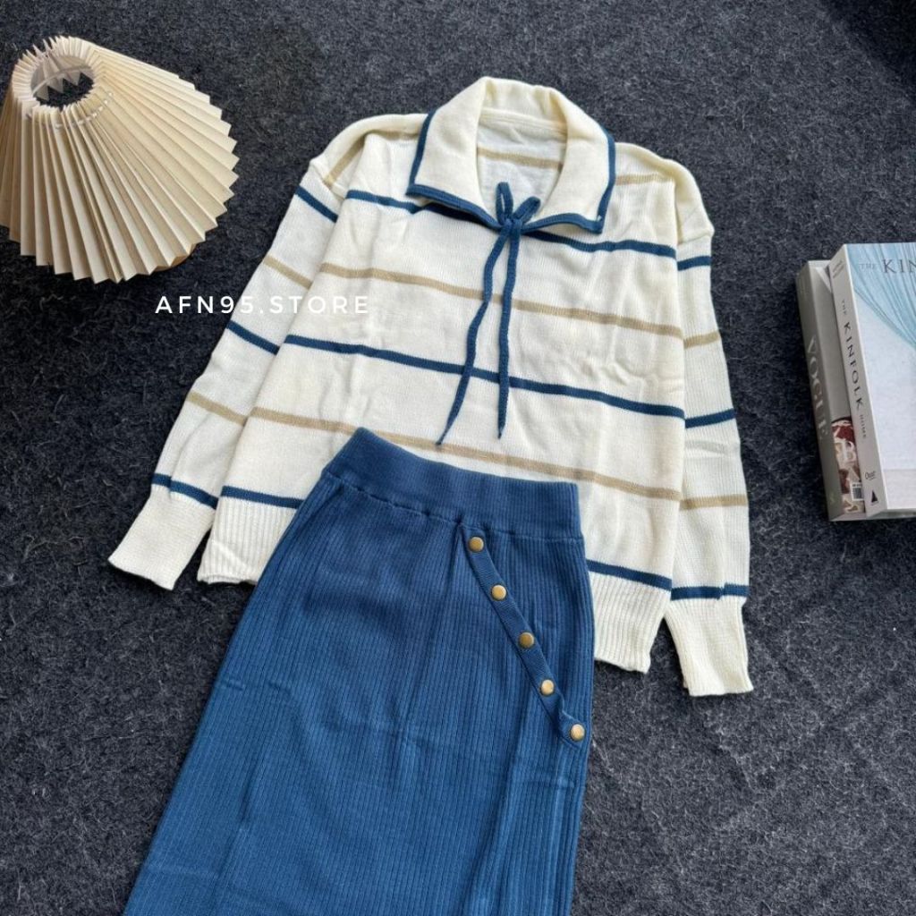Jual SETELAN ROK SENA ATASAN RAJUT WANITA MOTIF GARIS BERKERAH | Shopee ...