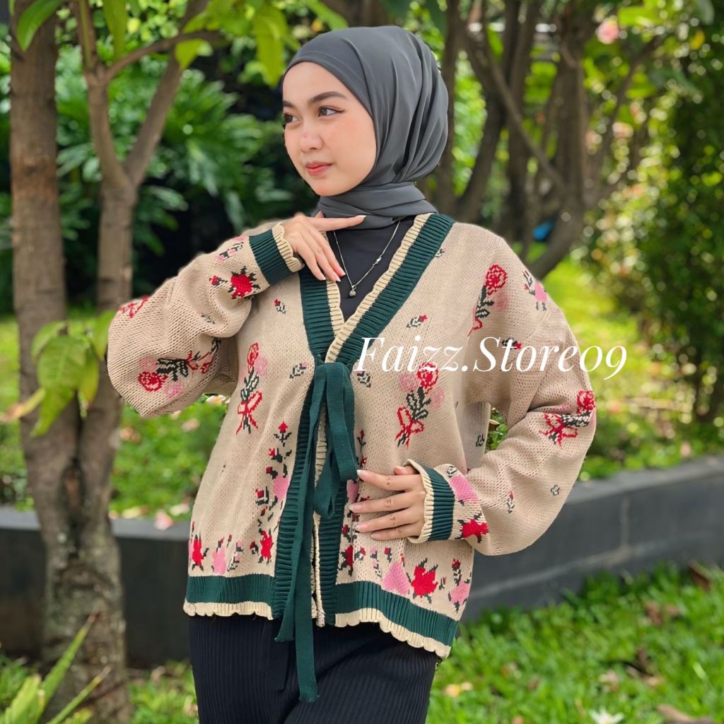 Jual Mosela Knitwear Outer Tali Pita - Atasan Cardigan Rajut Wanita Motif Bunga Korean Style ...