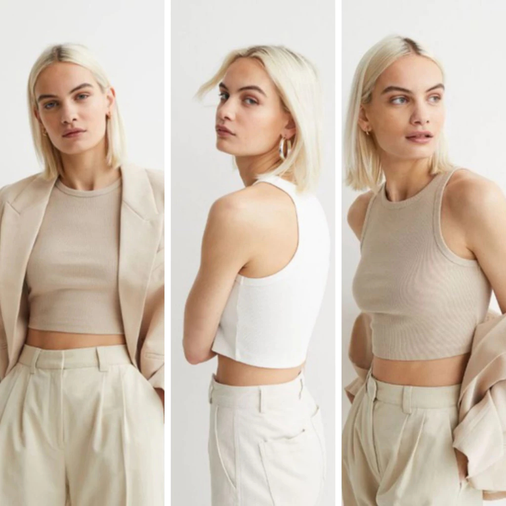 Jual Crop Top Korean Style H&M Divided Halter Neck Vest Crop Top Ribbed ...