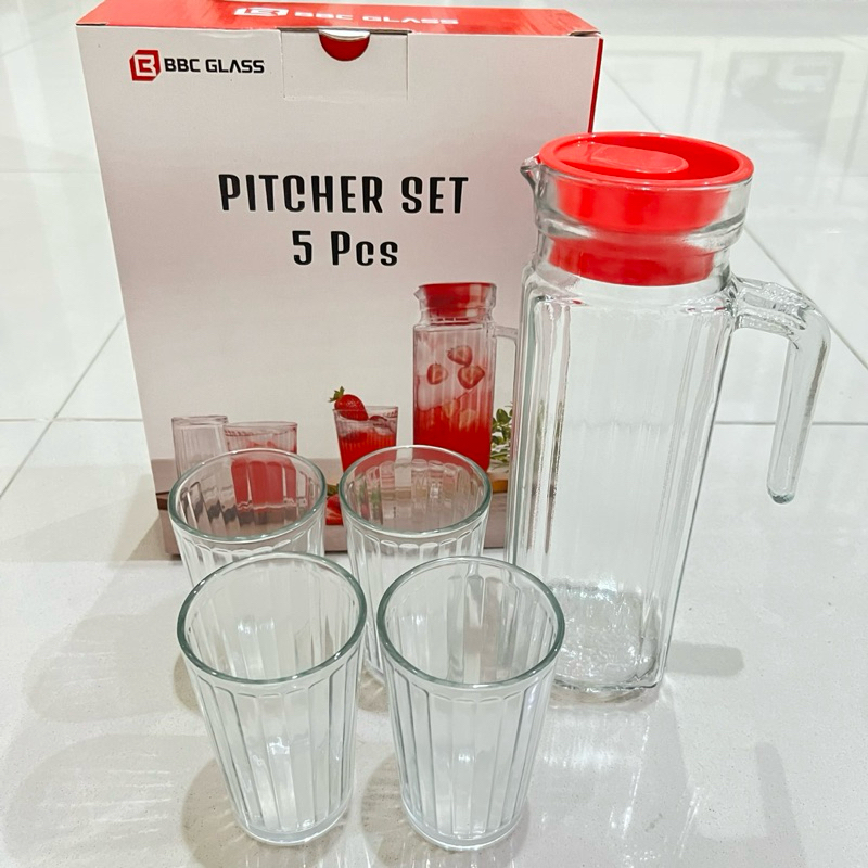 Jual Pitcher Set 5 in 1 BBC Gelas Teko Kado Kaca Cantik Murah Dus Merah ...