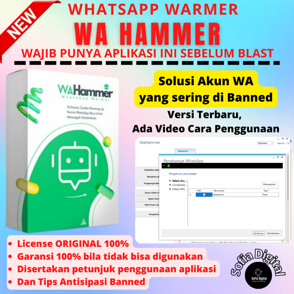 Jual WA HAMMER (ORIGINAL LICENSE) TERBARU, WARMER Blast, Broadcast, Untuk Botmaster Wasender ...