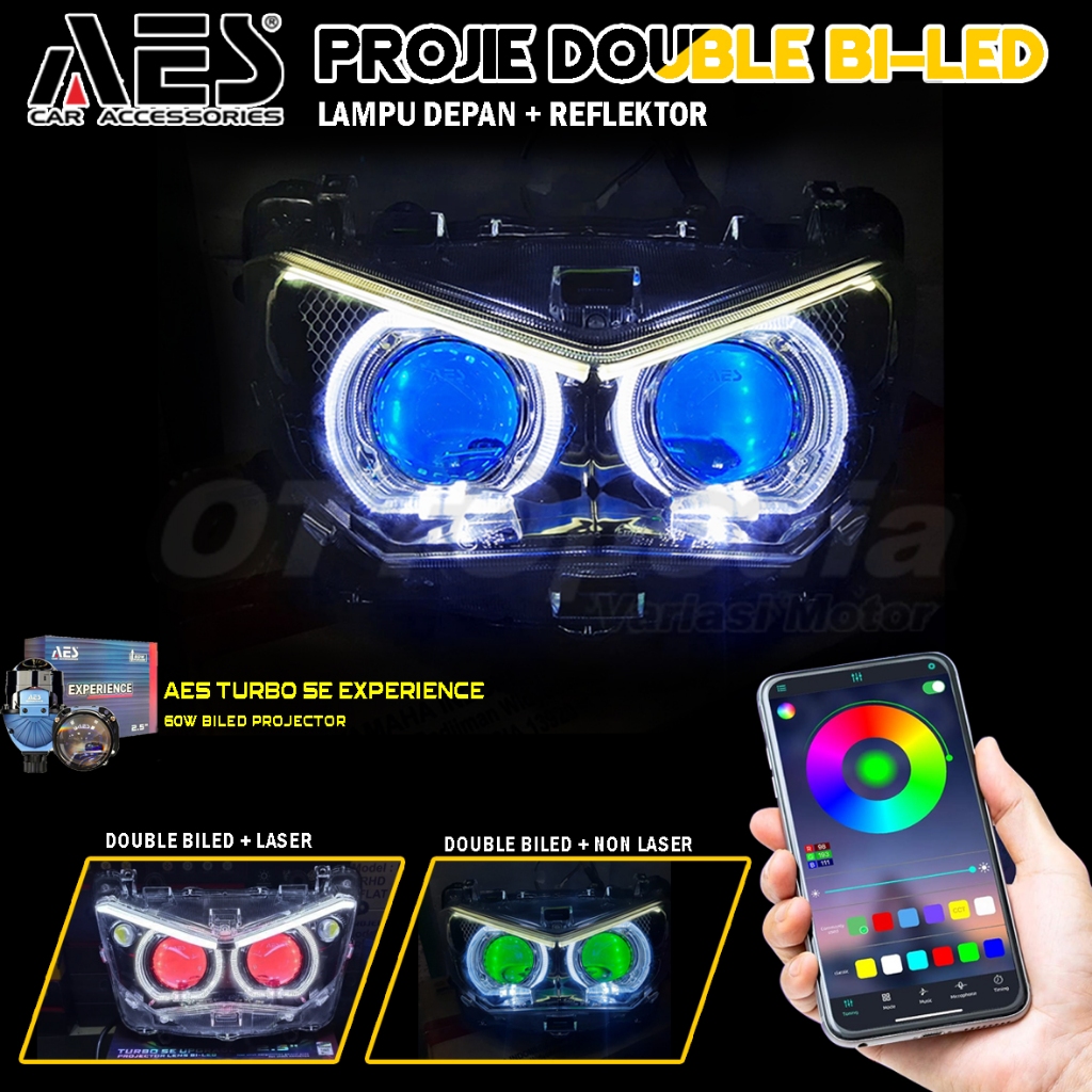 Jual Lampu Projie AES Turbo Double Biled NMAX Old / NMAX New+ Elektrik ...