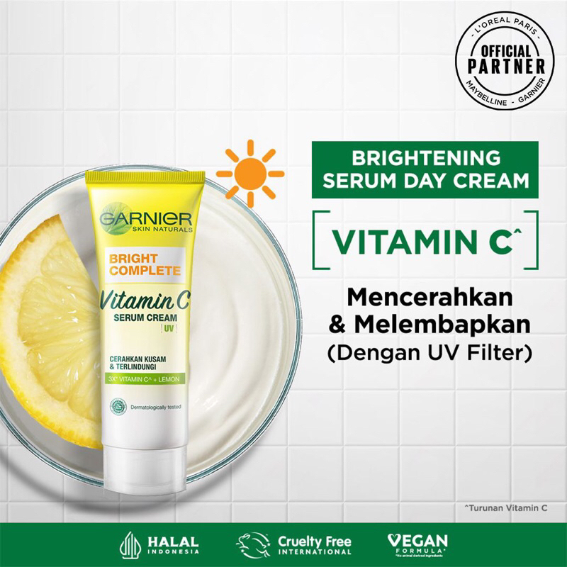 Jual Garnier Bright Complete Vitamin C Serum Cream UV Brightening Serum Day Cream Dengan UV ...
