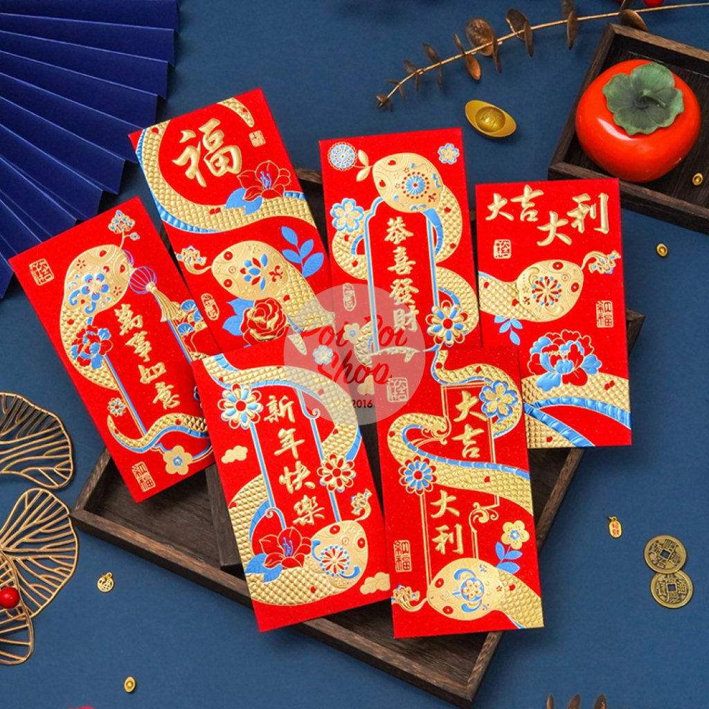 Jual Angpao Imlek Ular 2025 Angpau Panjang Glitter Biru HJ 3D Shio Ular ...