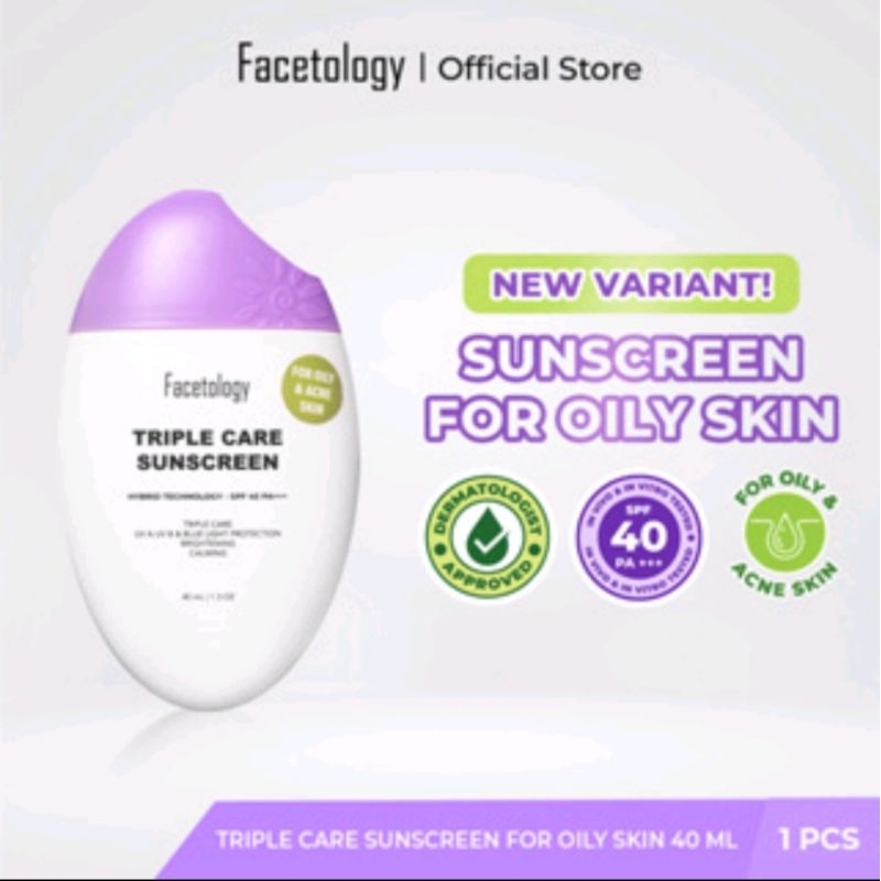 Jual FACETOLOGY Triple Care Sunscreen for Oily Skin SPF40 PA+++ 40ml | Shopee Indonesia