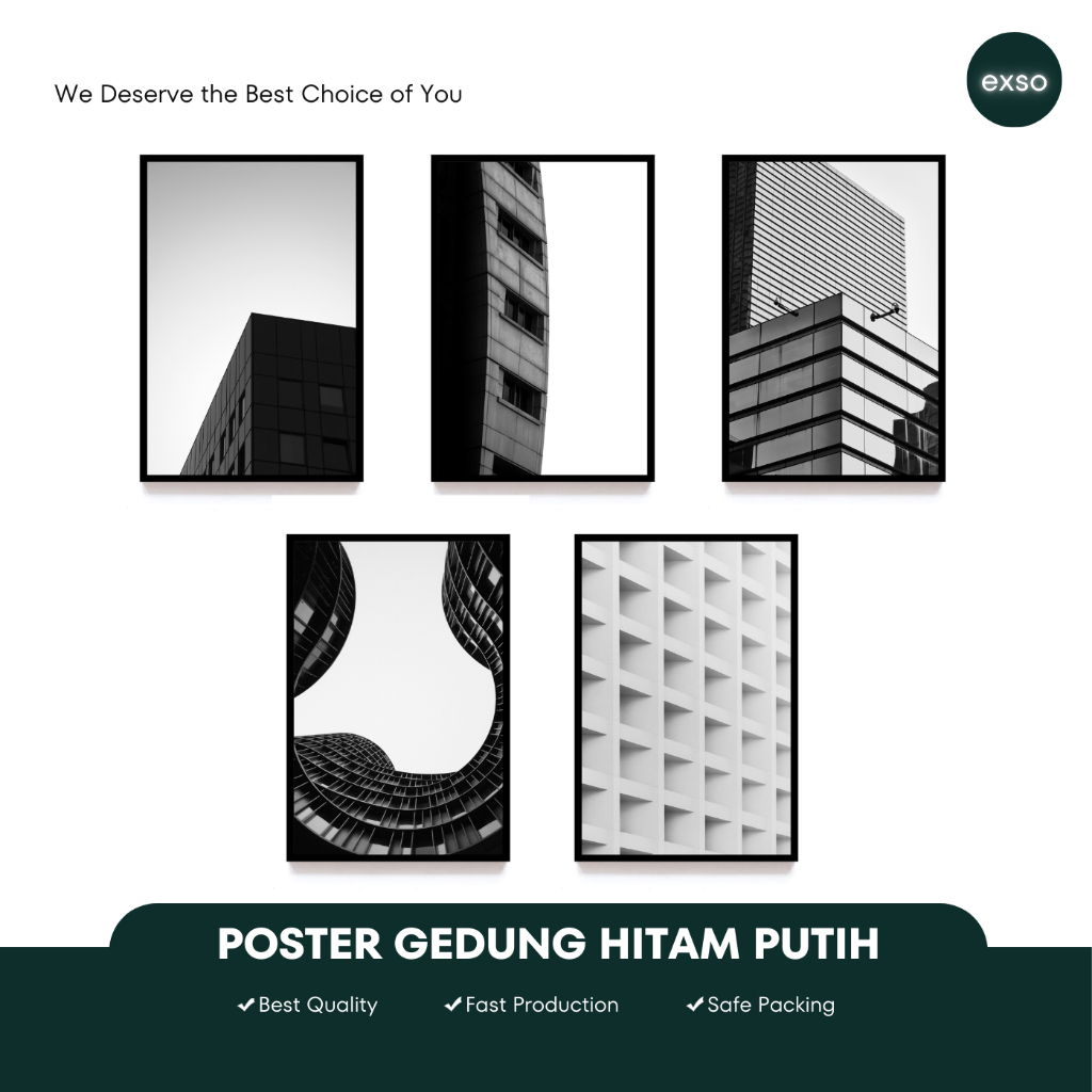 Jual Poster Gedung Hitam Putih Wall Decor Monochrome Frame Kayu ...