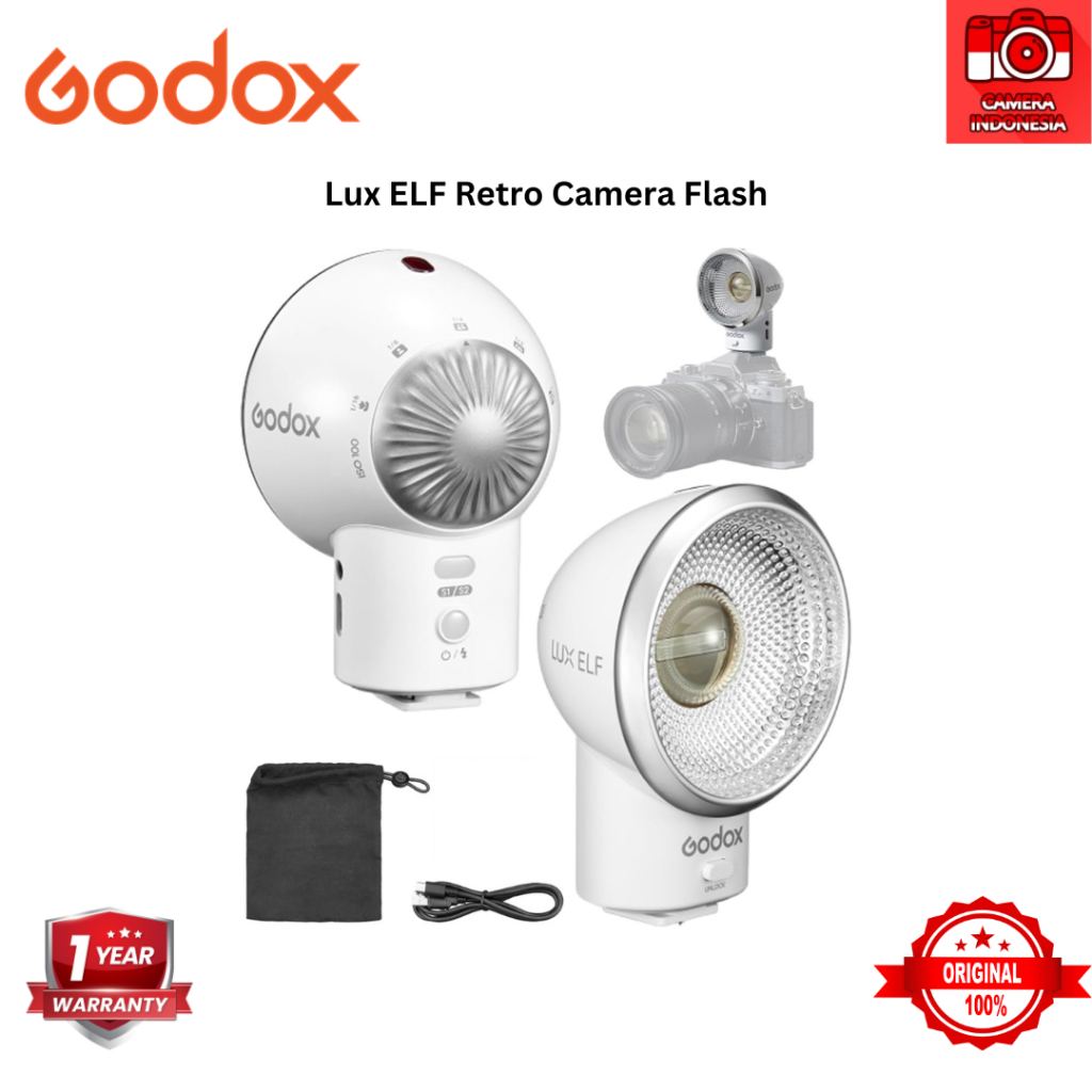 Jual Godox Lux ELF Retro Camera Flash Universal Built-in Battery, GN6, 5 Levels Flash Power with ...