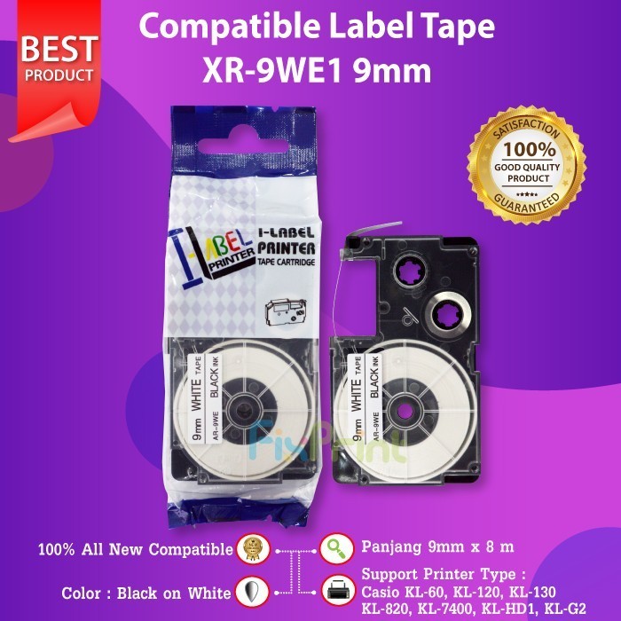 Jual FixPrint EZ Label Printer XR-9WE1 9mm Black on White Tape Label ...