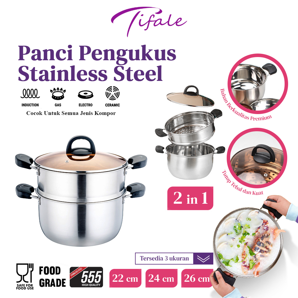 Jual Tifale Panci Kukus 2 Susun Steamer Stainless Steel Tutup Kaca ...
