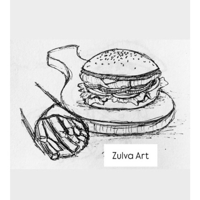 Jual Gambar Tangan Sketsa Burger Kentang Goreng Pajangan | Shopee Indonesia