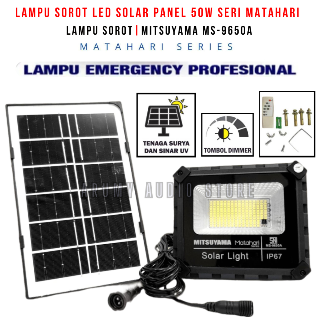 Jual MS-9650A Lampu Sorot Solar Panel 50 Watt Mitsuyama + remote | Lampu Sorot LED Solar Panel ...