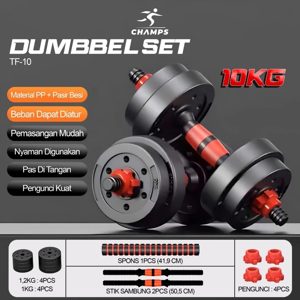 Jual Dumbell Set 10Kg Barbel 10Kg / Alat Olahraga Barbel 10 Kg Set Lengkap / Alat Fitness ...