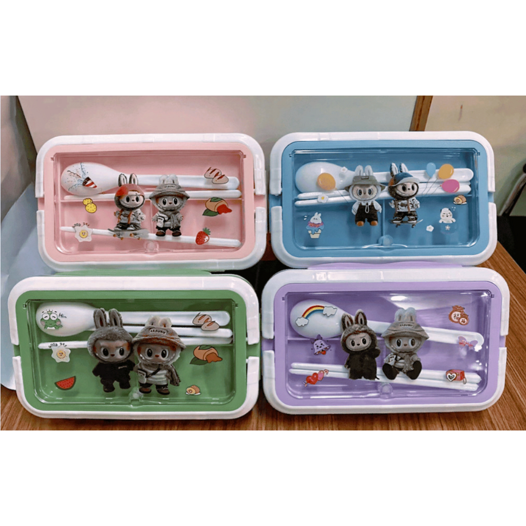 Jual LABUBU Lunch Box Set Kotak Bekal Makan Wheat Straw 4 in 1 Aman dan ...