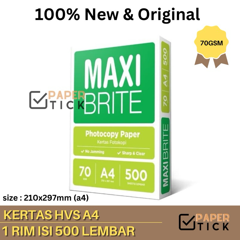 Jual Kertas HVS A4 70GSM MaxiBrite, kertas FotoCopy, Print, 1 RIM 500 Lembar | Shopee Indonesia