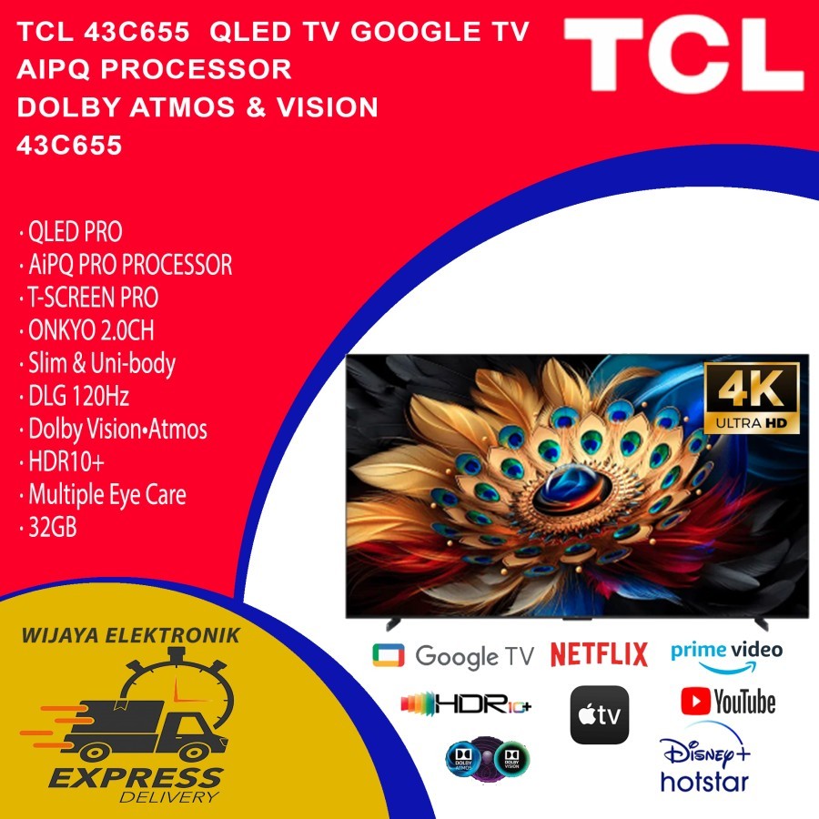 Jual TV Led TCL 43" QLED 4K 43C655 GOOGLE TV | Shopee Indonesia
