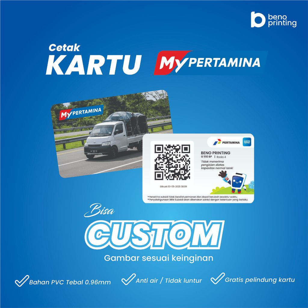 Jual Cetak kartu MY PERTAMINA / barcode pertamina bahan pvc tebal 0.96mm free pelindung kartu ...