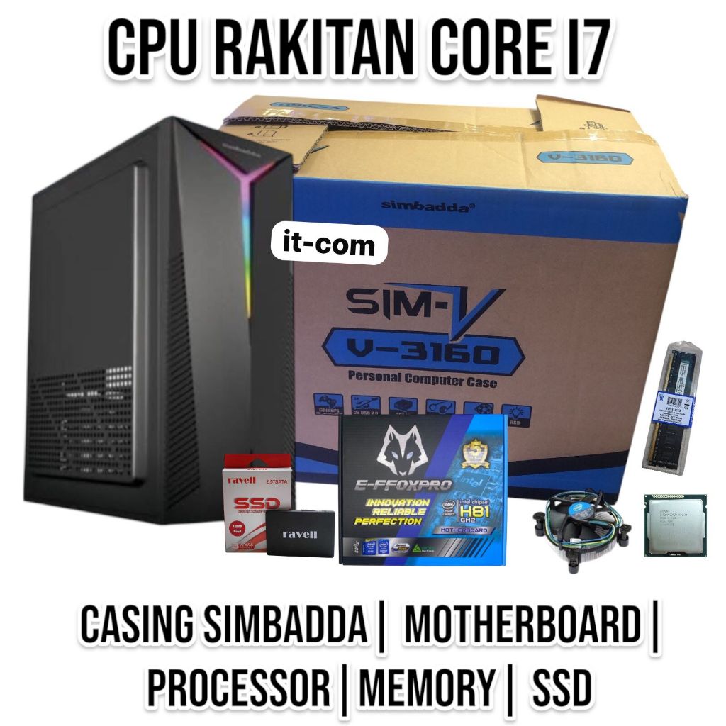 Jual CPU RAKITAN CORE I7 8GB RAM | 128SSD| CASING SIMBADDA | Shopee Indonesia