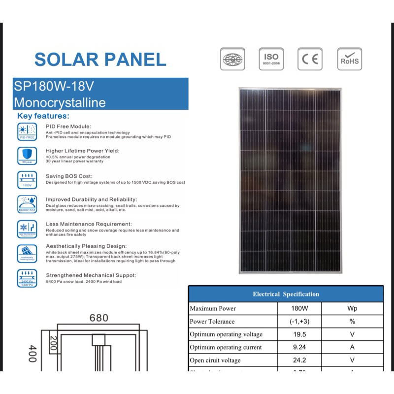 Jual solar panel cell tenaga surya sun asia 12v 12 v 180wp 180 wp ...