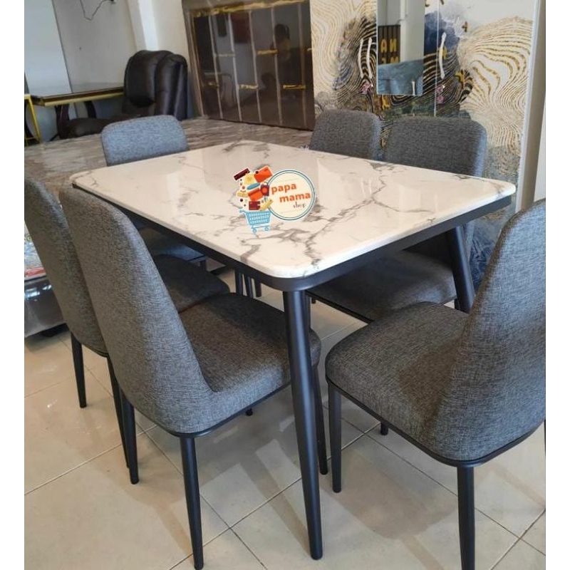 Jual MEJA MAKAN MARMER IMPORT - FULLSET 4KURSI - KAKI BESI JOK KULIT ...