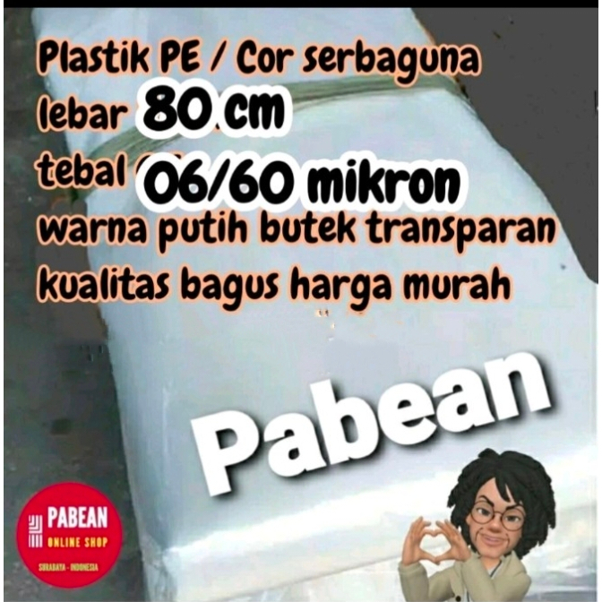Jual Plastik cor PE lebar 80cm tebal 60mikron warna putih butek ...