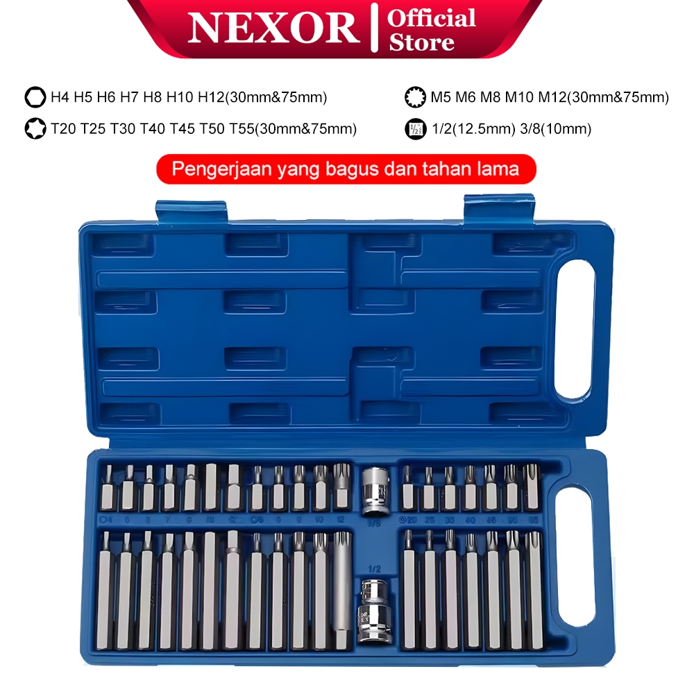Jual Mata Kunci L Bintang 40Pcs 10MM Bit Star Hex Spline Kit 1/2 3/8in ...