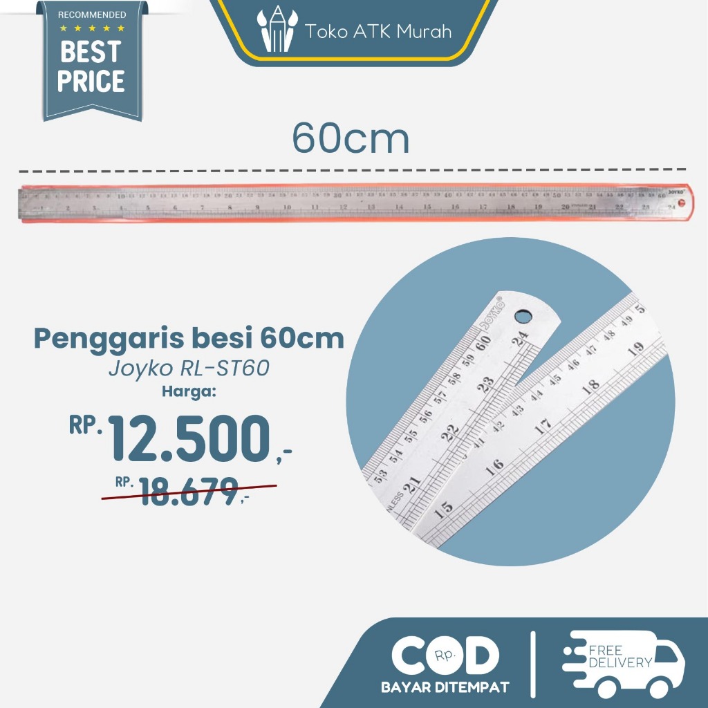Jual Penggaris Besi 60 Cm / Stainless Steel Ruler Joyko RL-ST60 ...