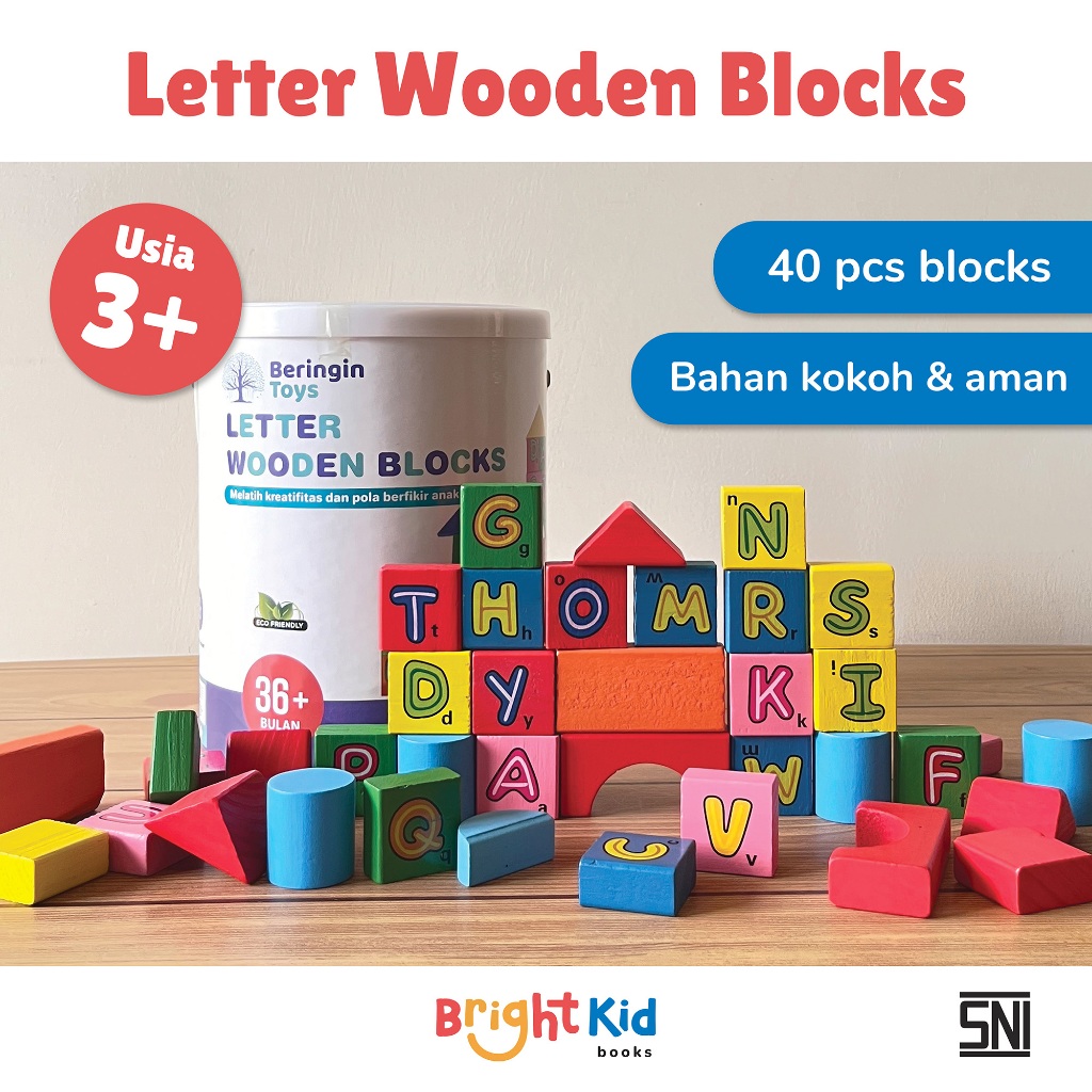 Jual 40 pcs Letter Wooden Blocks / Block Susun Kayu / Mainan Edukasi ...
