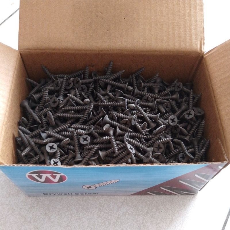 Jual Skrup drywall gipsum plafon ukuran 6x1 merek W. panjang 2.5cm. isi 1000pc. skrup gipsum ...