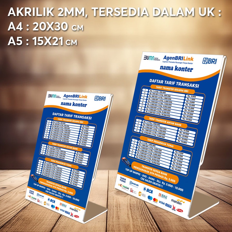Jual AKRILIK SIGN MEJA 2MM, DAFTAR HARGA BIAYA ADMIN BRILINK | Shopee ...