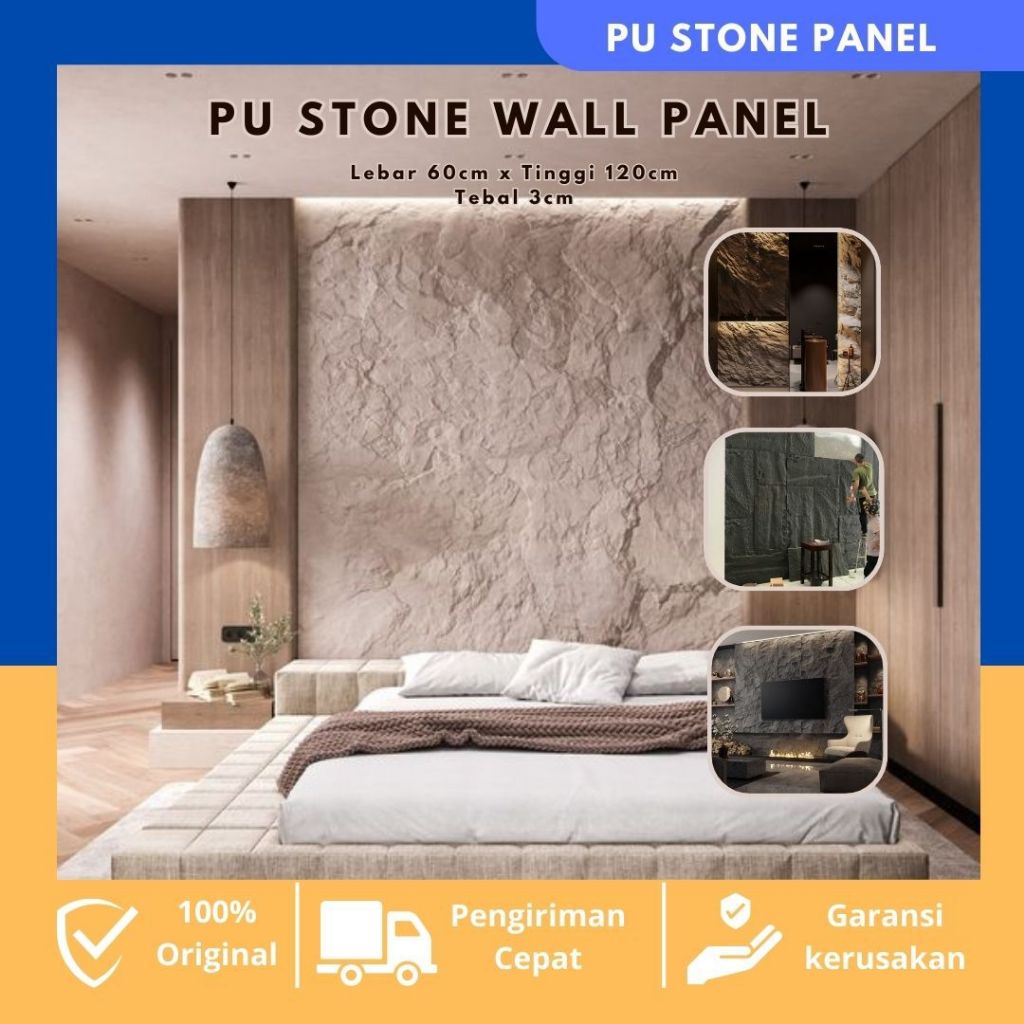 Jual PU Stone Panel Batu Alam 3D Dinding Estetik 60x120cm Desain ...