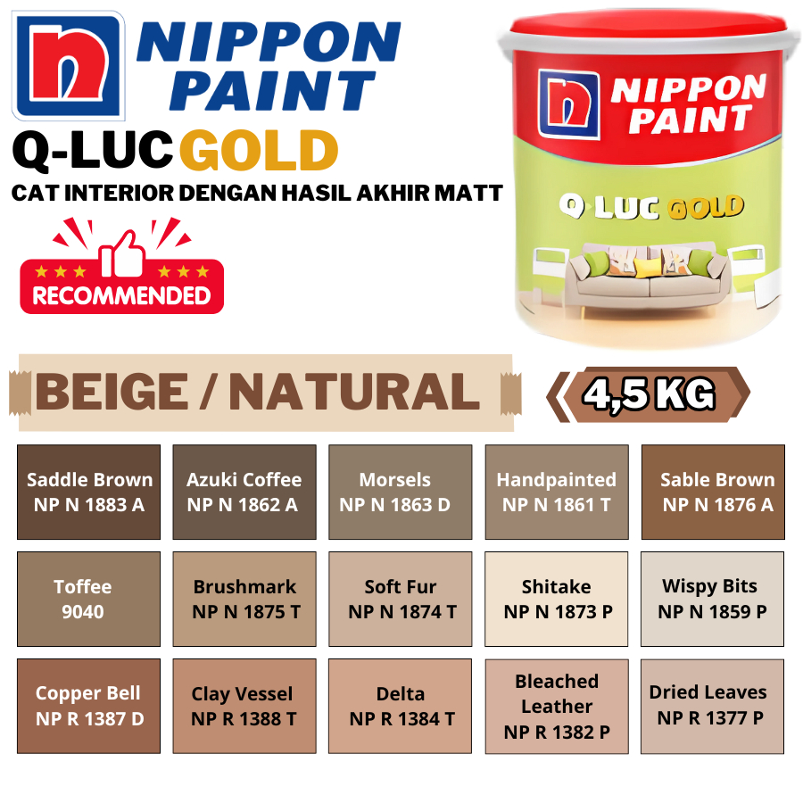 Jual NIPPON Q-LUC GOLD 4,5KG WARNA BEIGE DAN NATURAL CAT TEMBOK WARNA ...